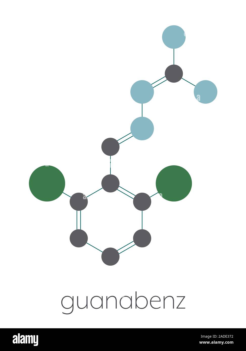 Guanabenz antihypertensive drug molecule. Stylized skeletal formula ...