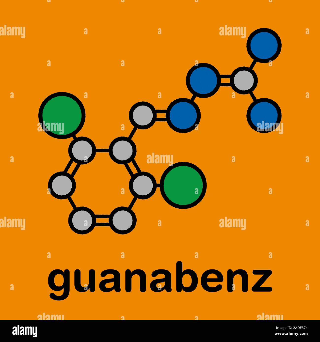 Guanabenz antihypertensive drug molecule. Stylized skeletal formula ...