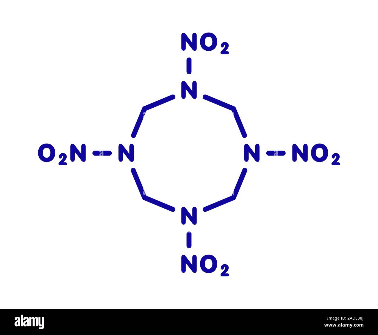 HMX (octogen) explosive molecule. Blue skeletal formula on white background Stock Photo - Alamy