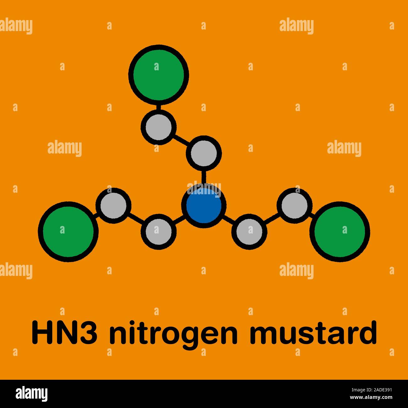 Nitrogen mustard HN-3 molecule. Used as blister agent (chemical warfare ...
