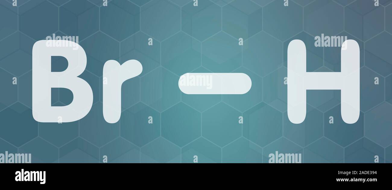 Hydrogen bromide (HBr) molecule. White skeletal formula on dark teal ...