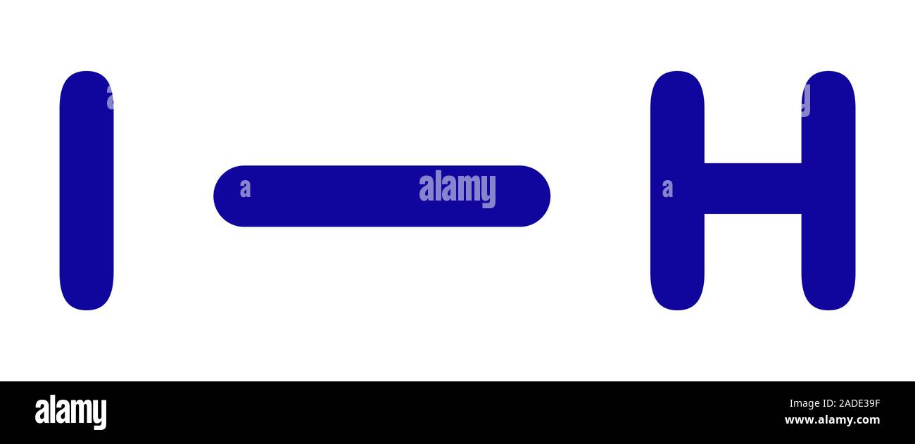 Hydrogen iodide (HI) molecule. Blue skeletal formula on white ...