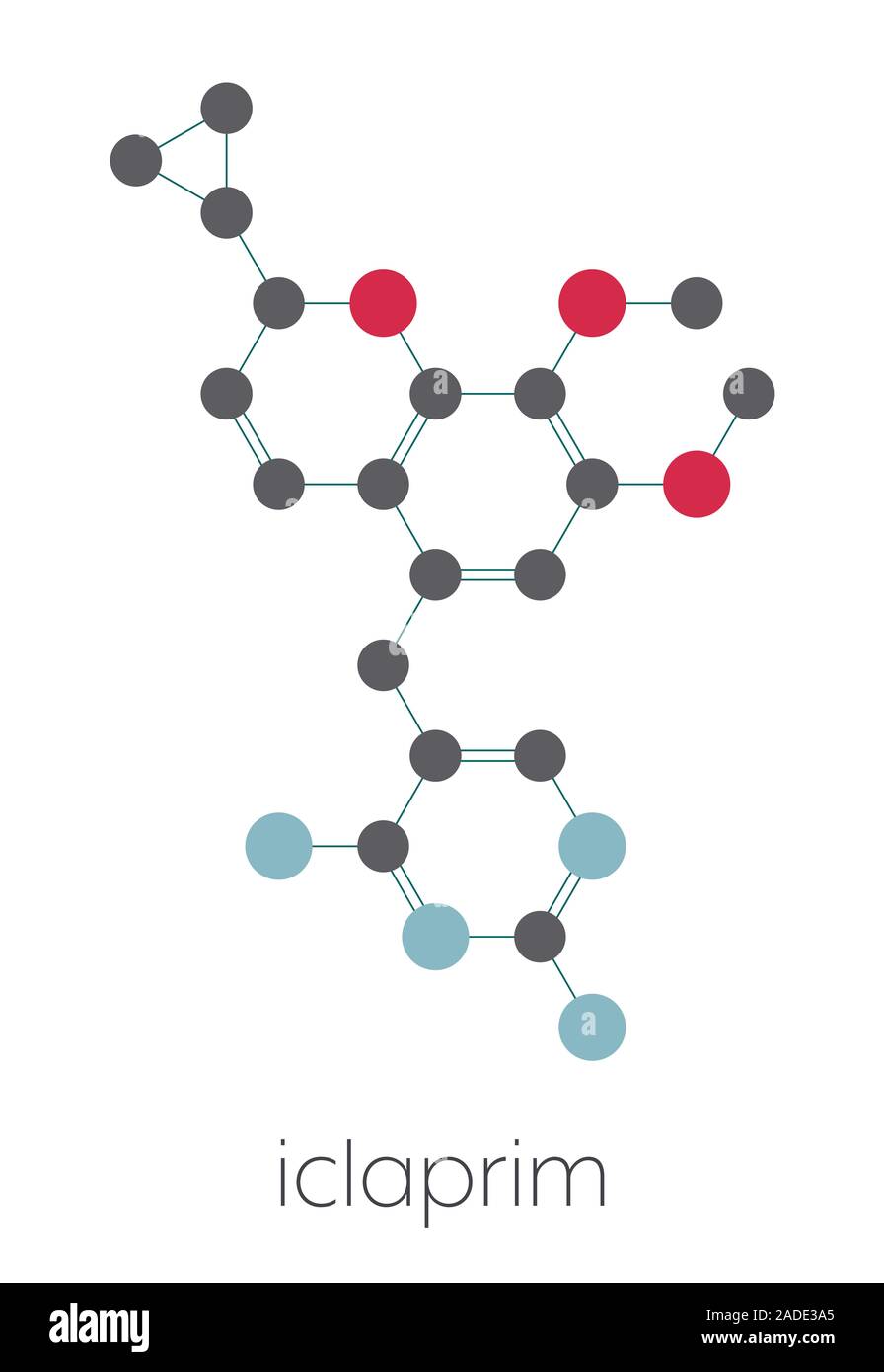 Iclaprim antibiotic drug molecule. Stylized skeletal formula (chemical ...