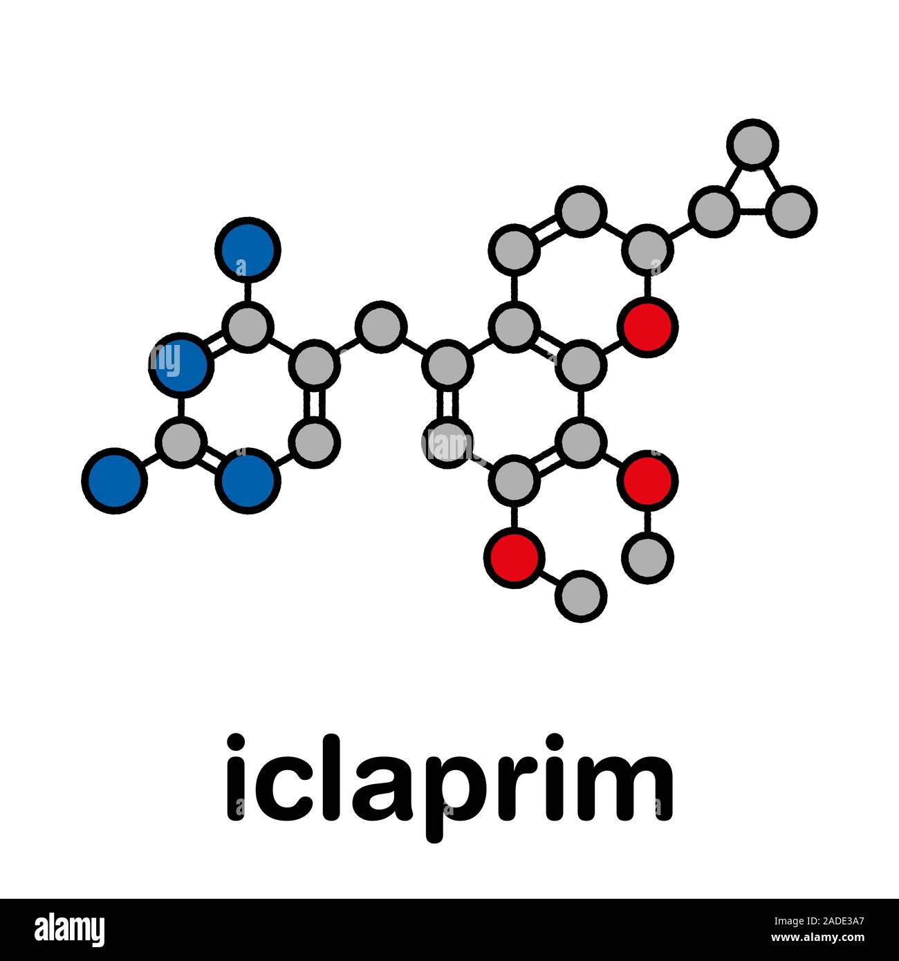 Iclaprim antibiotic drug molecule. Stylized skeletal formula (chemical ...