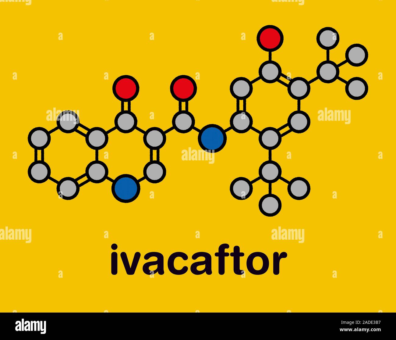 Ivacaftor cystic fibrosis drug molecule. Stylized skeletal formula ...
