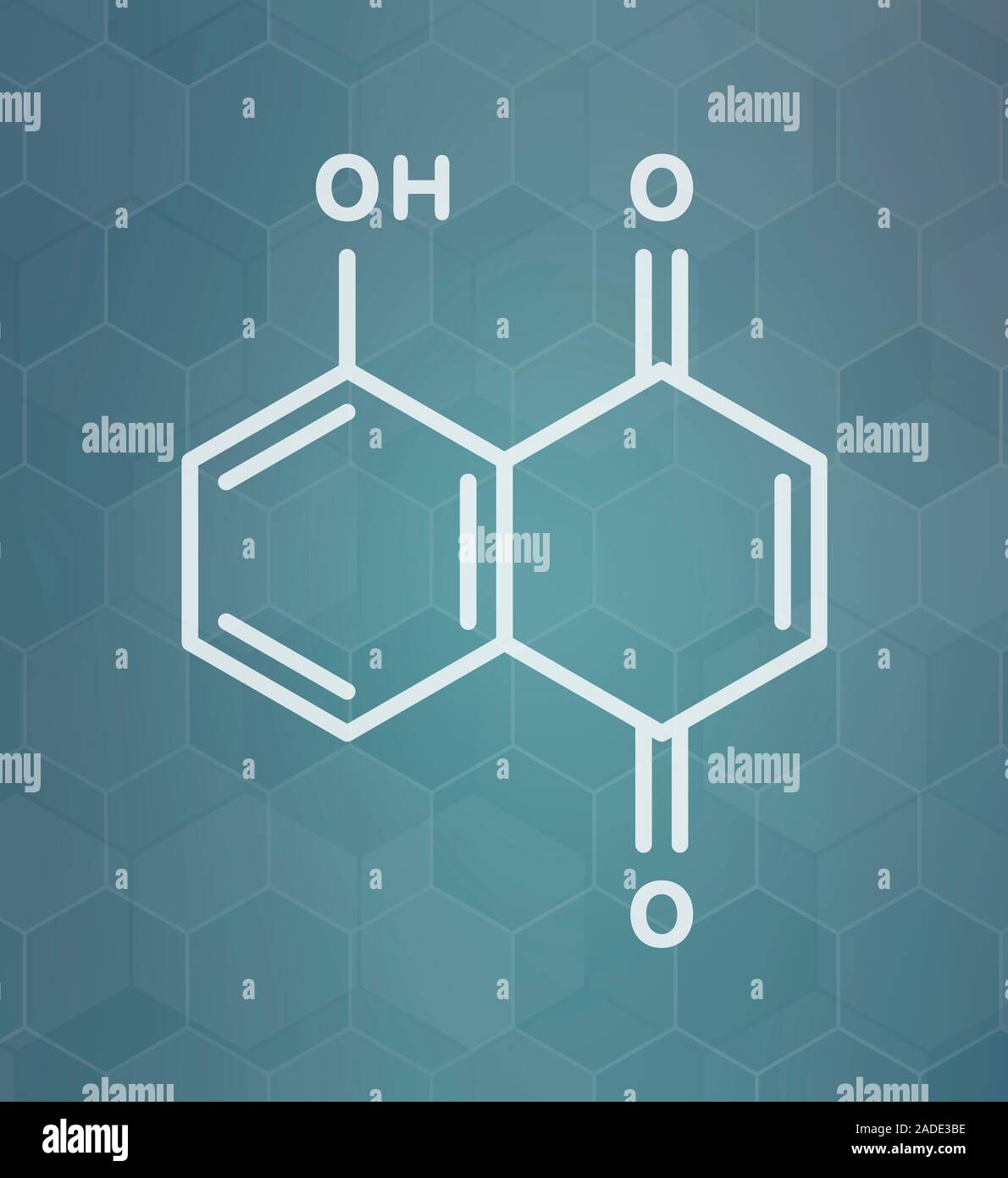 Juglone walnut molecule. White skeletal formula on dark teal gradient ...