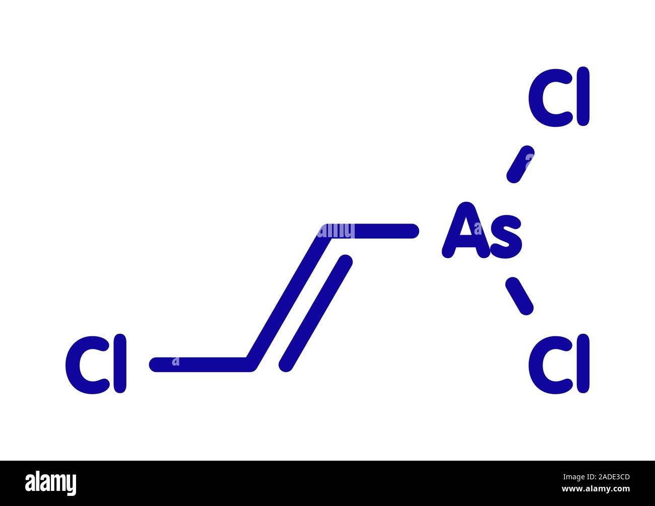 Lewisite chemical weapon molecule. Blue skeletal formula on white ...