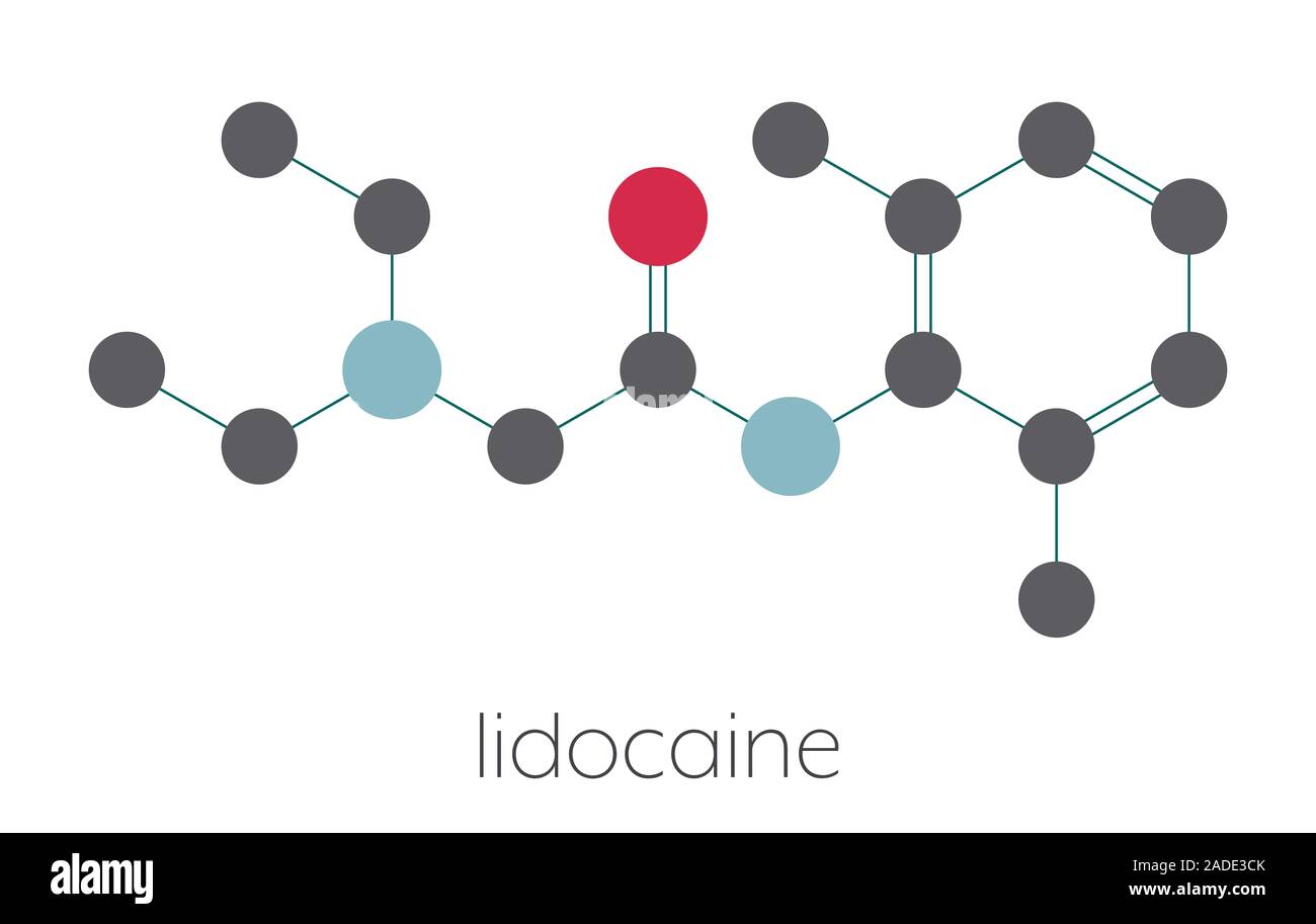 Lidocaine local anesthetic drug molecule. Also known as xylocaine or ...