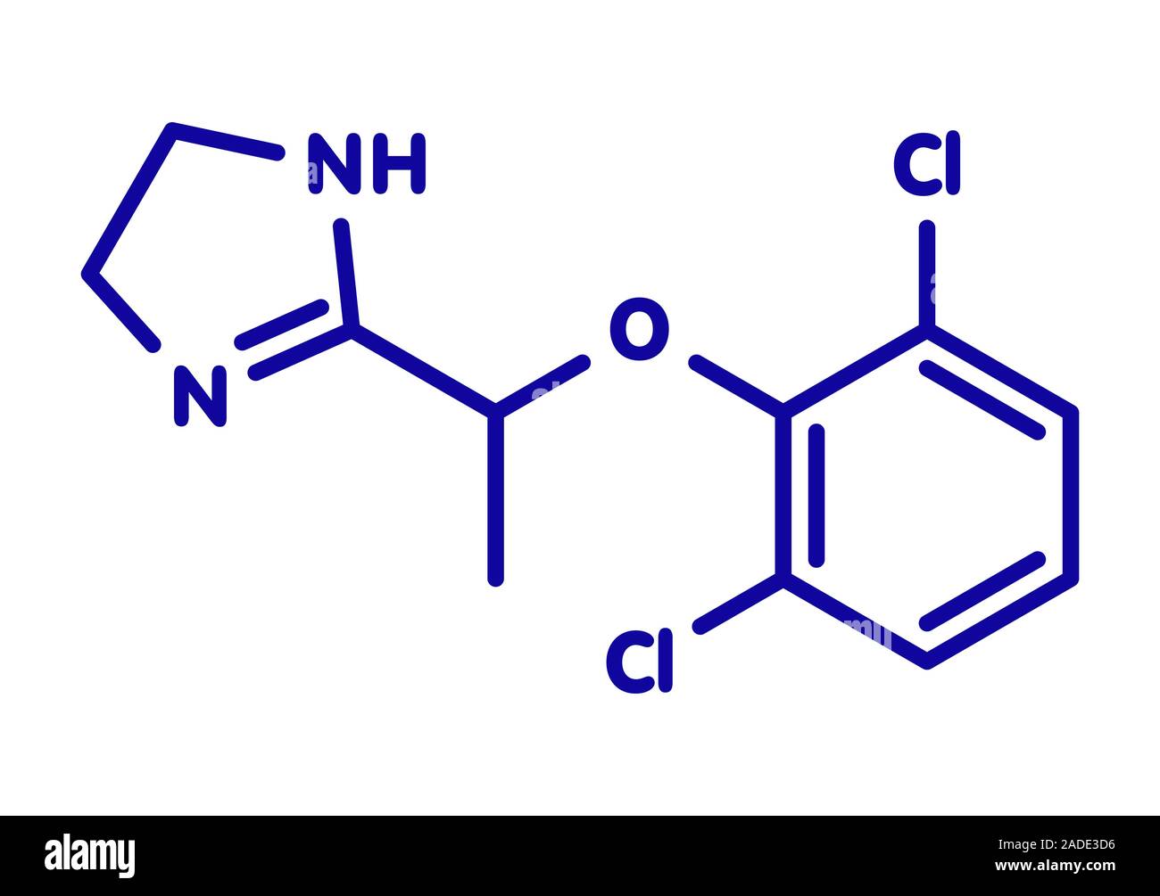 Lofexidine opioid withdrawal treatment drug. Blue skeletal formula on ...