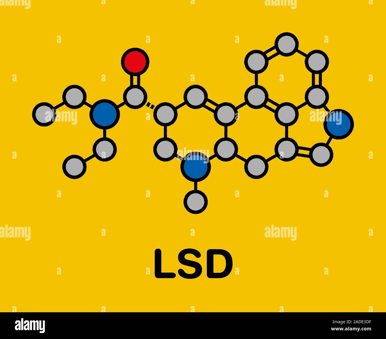 LSD (lysergic acid diethylamide) psychedelic drug molecule. Stylized ...