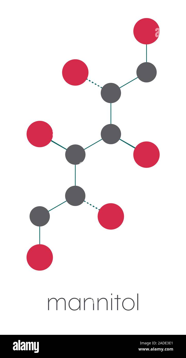 Mannitol (mannite, manna sugar) molecule. Used as sweetener, drug, etc. Stylized skeletal ...
