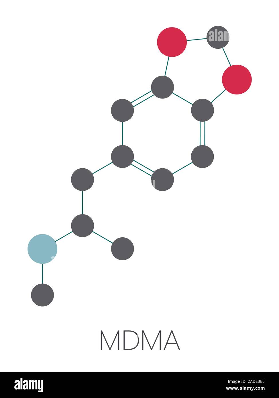 MDMA (XTC, E, ecstasy) party drug molecule. Full chemical name is 3,4 ...