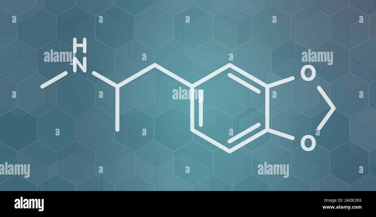 MDMA (XTC, E, ecstasy) party drug molecule. Full chemical name is 3,4 ...