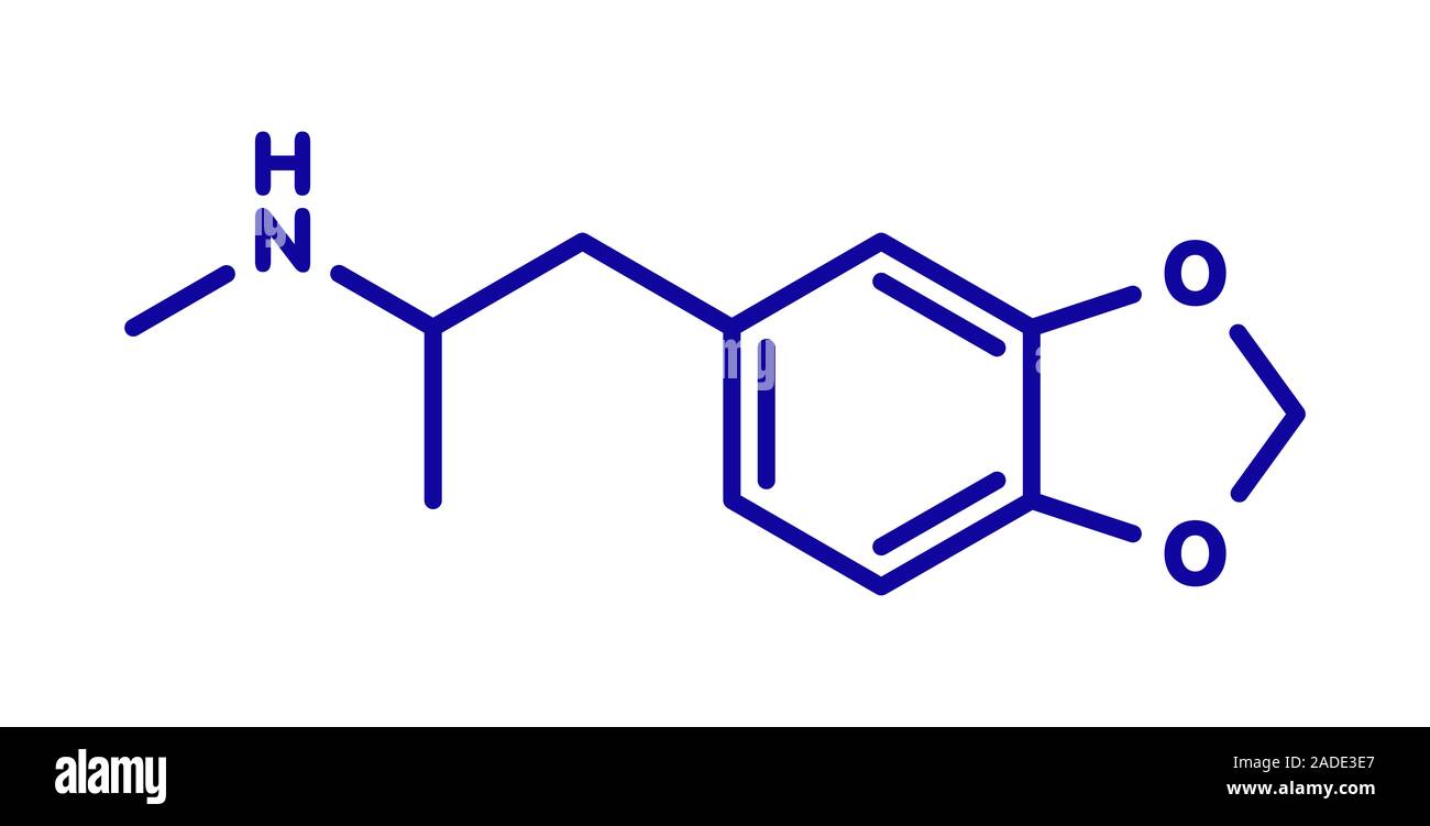 MDMA (XTC, E, ecstasy) party drug molecule. Full chemical name is 3,4 ...