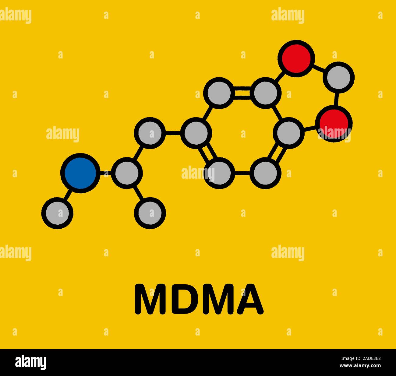 MDMA (XTC, E, ecstasy) party drug molecule. Full chemical name is 3,4 ...
