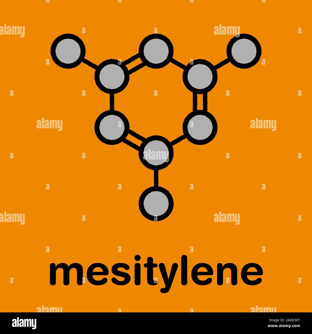 Mesitylene aromatic hydrocarbon molecule. Important solvent in chemical ...