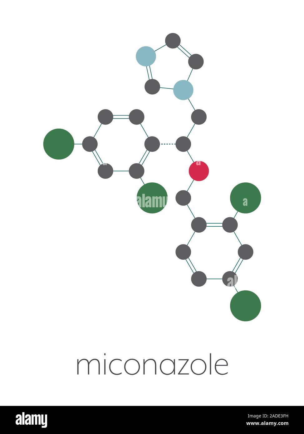 Miconazole antifungal drug molecule. Stylized skeletal formula ...