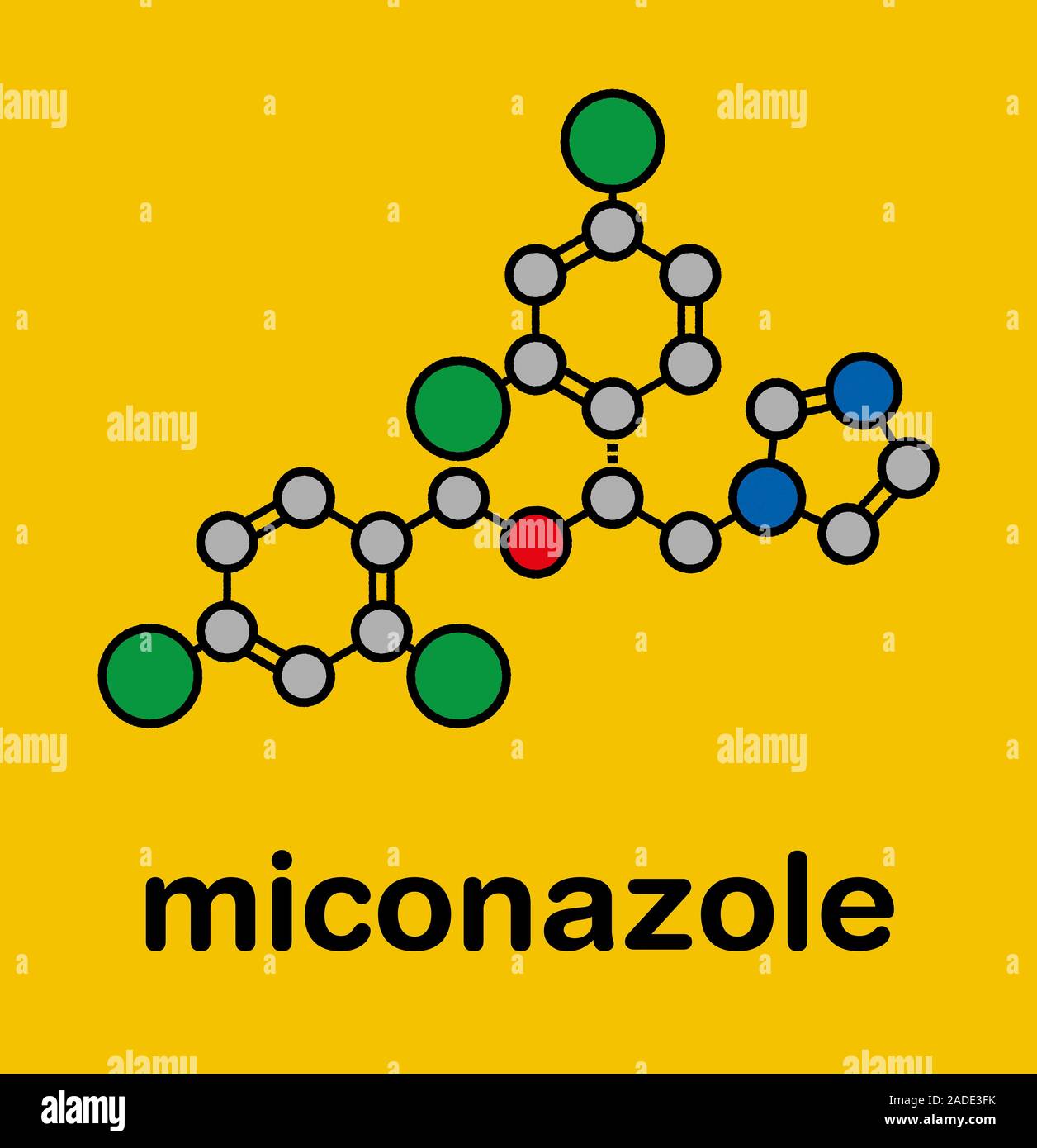 Miconazole antifungal drug molecule. Stylized skeletal formula ...