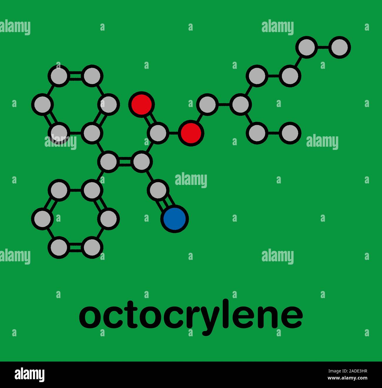 Octocrylene sunscreen molecule. Stylized skeletal formula (chemical ...