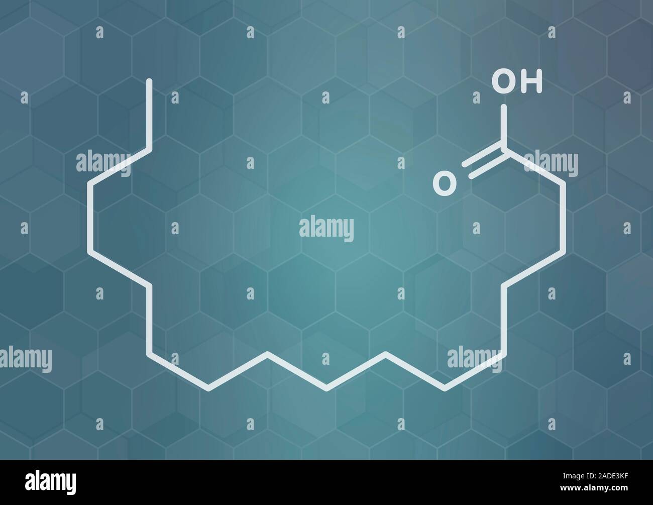 Palmitic (hexadecanoic) acid saturated fatty acid molecule. White ...