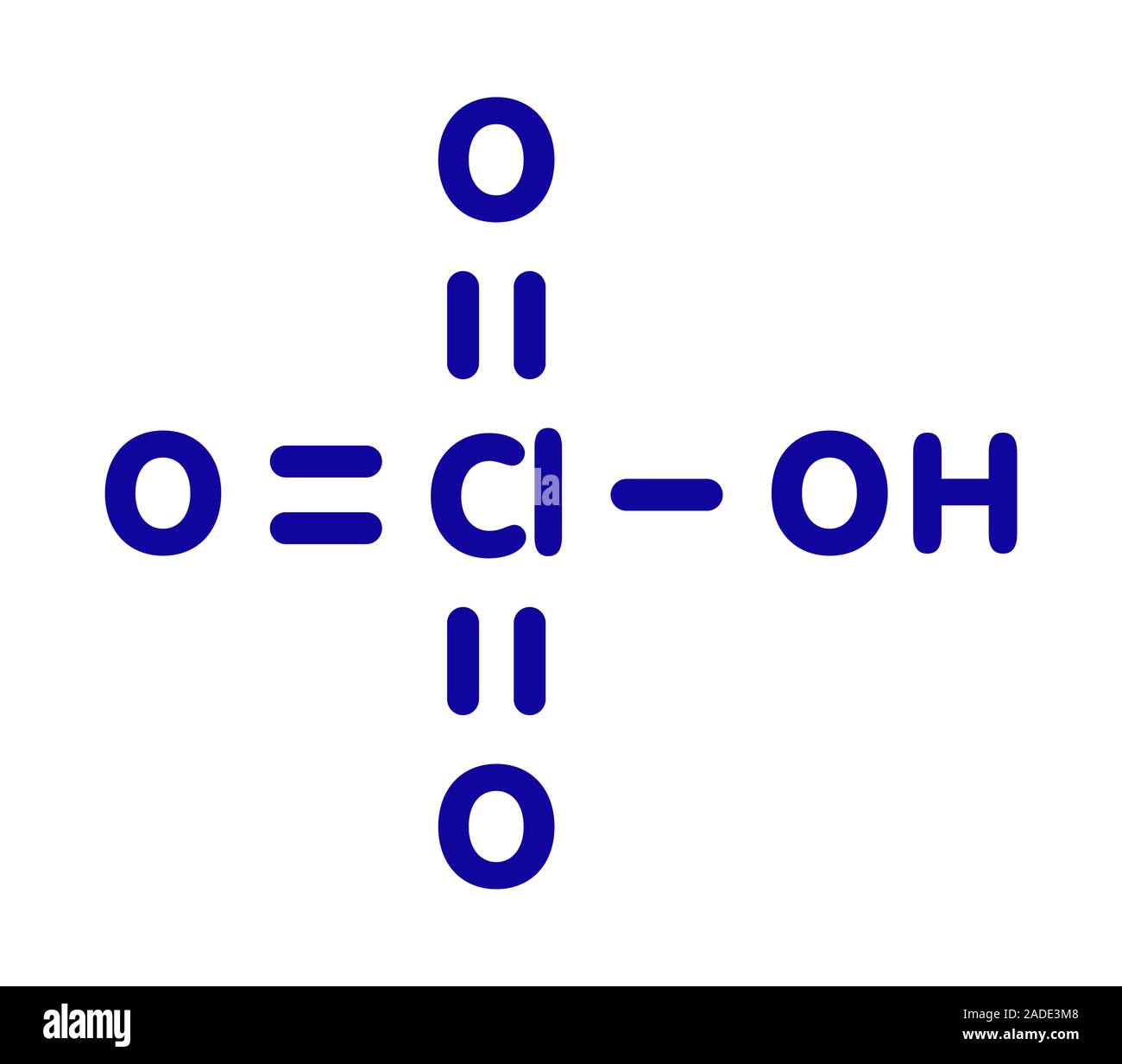 Perchloric acid superacid molecule. Blue skeletal formula on white ...