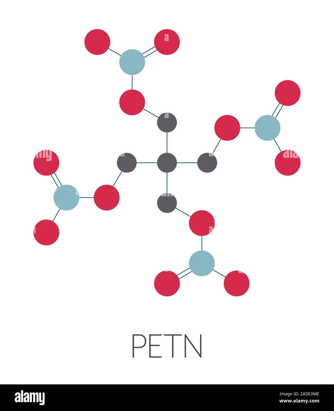 Pentaerythritol tetranitrate (PETN) explosive molecule. Also used as ...