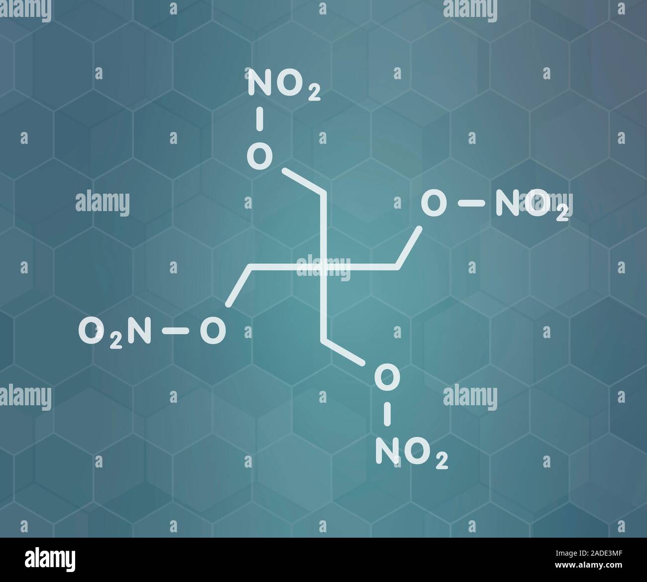 Pentaerythritol tetranitrate (PETN) explosive molecule. Also used as ...