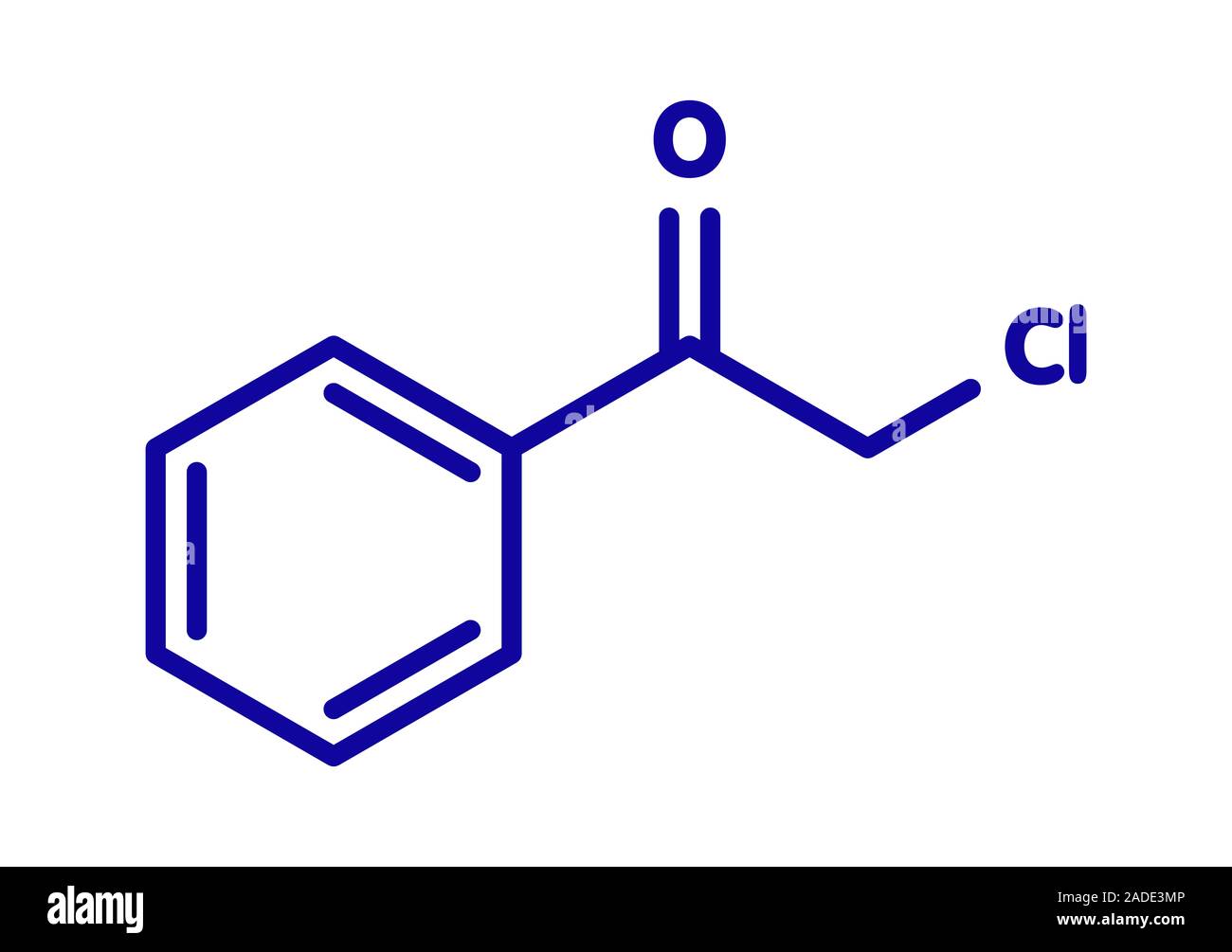 Phenacyl chloride (CN) tear gas molecule. Blue skeletal formula on ...