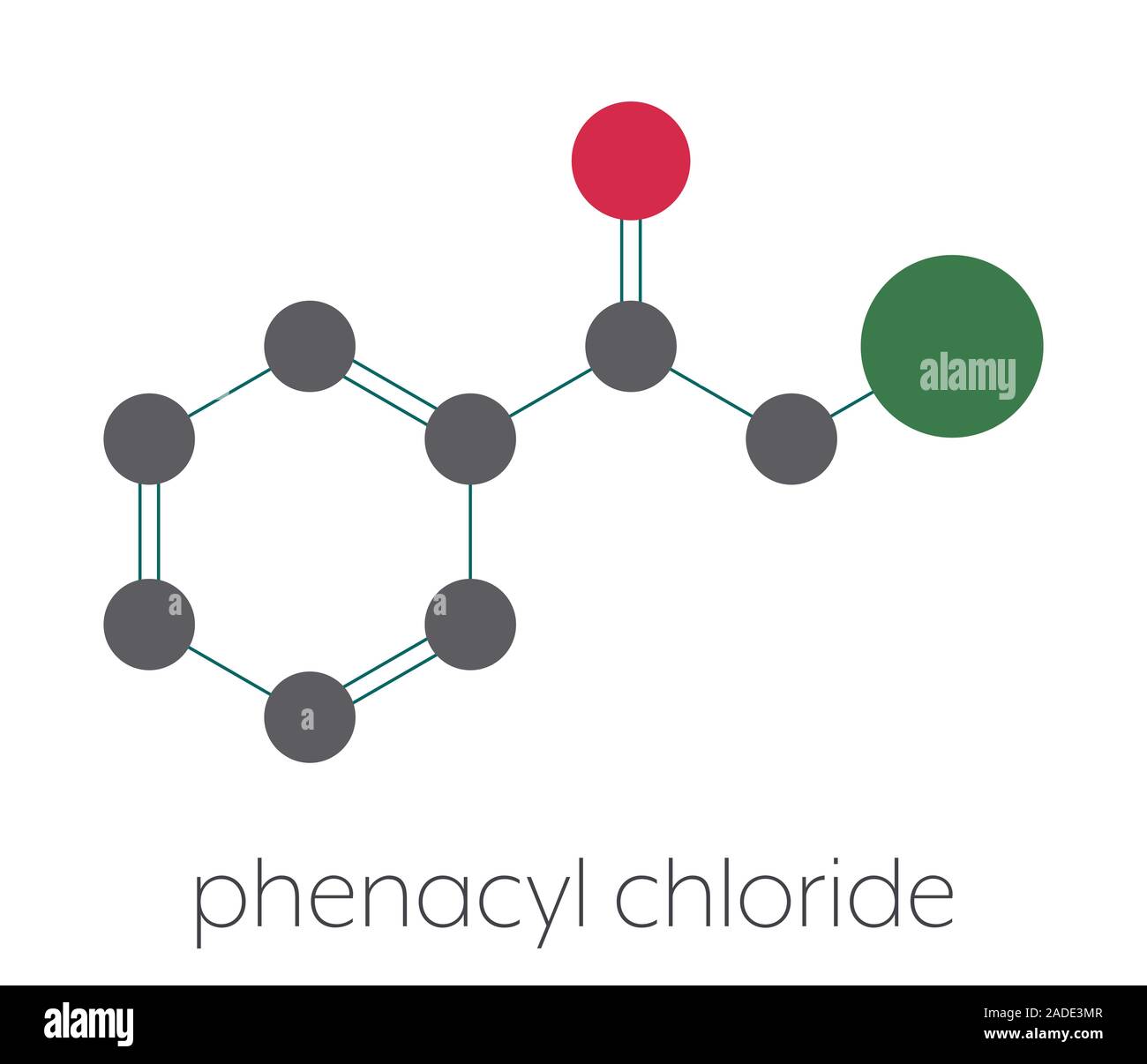 Phenacyl chloride (CN) tear gas molecule. Stylized skeletal formula ...