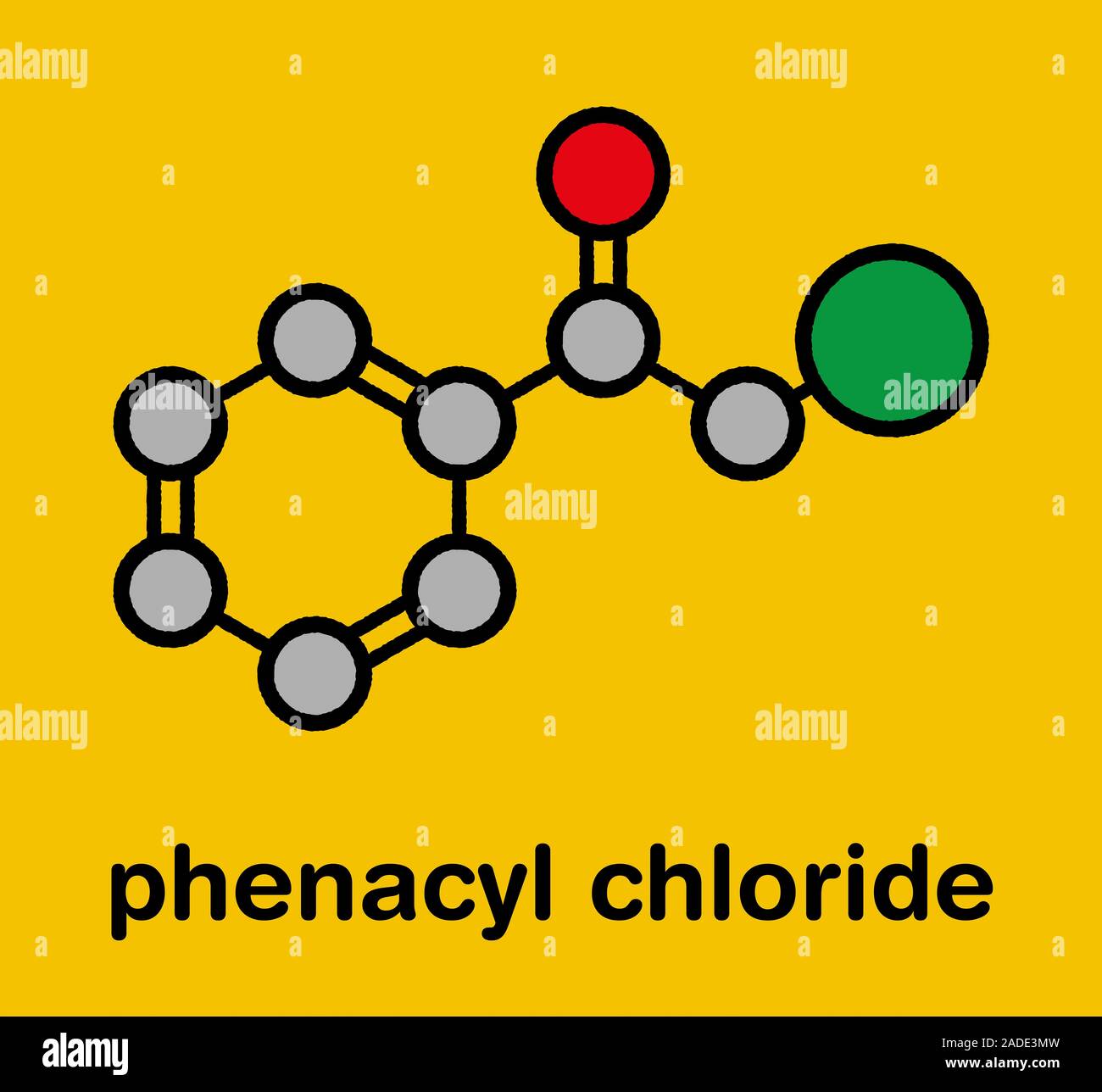 Phenacyl chloride (CN) tear gas molecule. Stylized skeletal formula ...