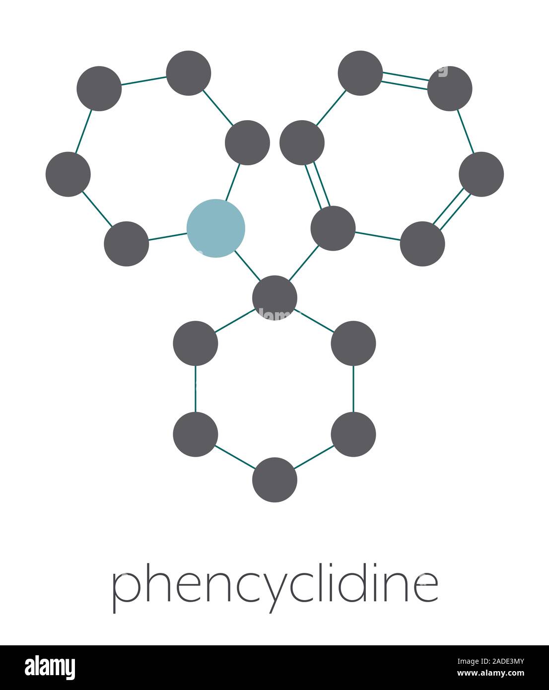 Phencyclidine (PCP, angel dust) hallucinogenic drug molecule. Stylized ...