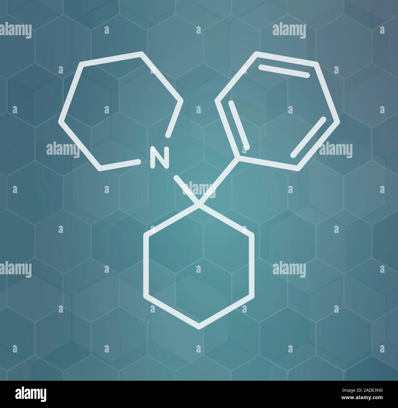 Phencyclidine (PCP, angel dust) hallucinogenic drug molecule. White ...