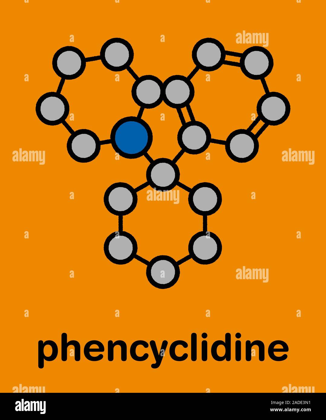 Phencyclidine (PCP, angel dust) hallucinogenic drug molecule. Stylized ...