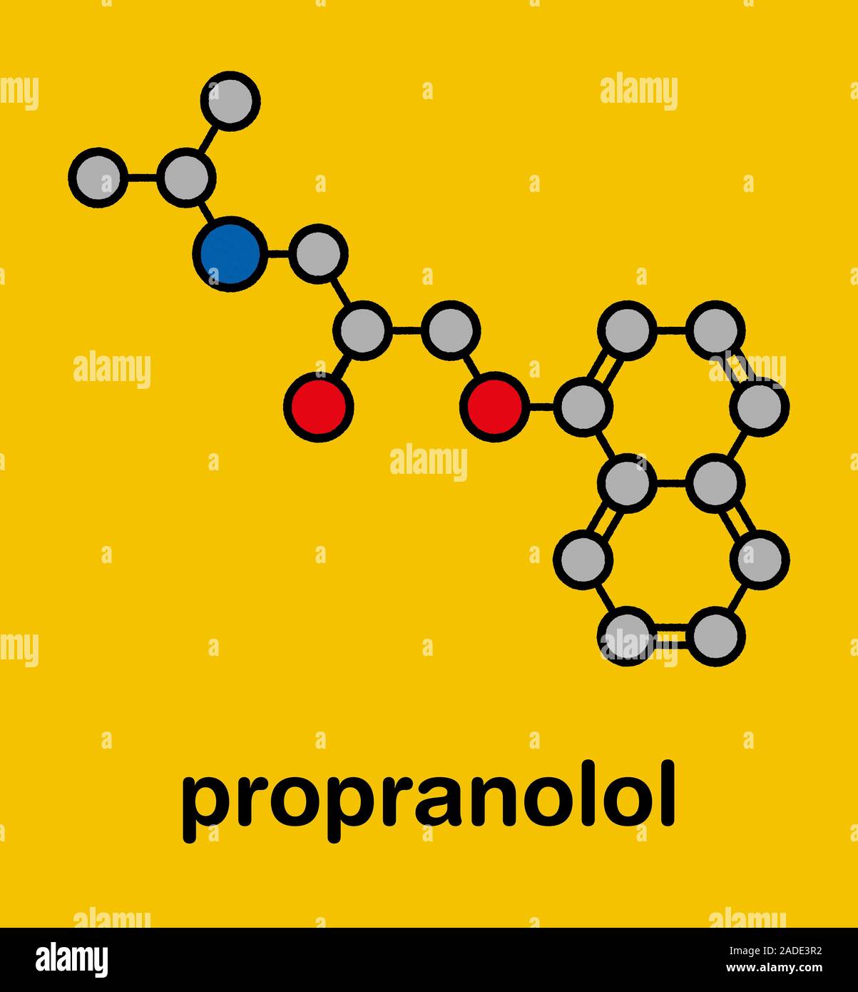 Propranolol high blood pressure drug molecule. Used to treat ...