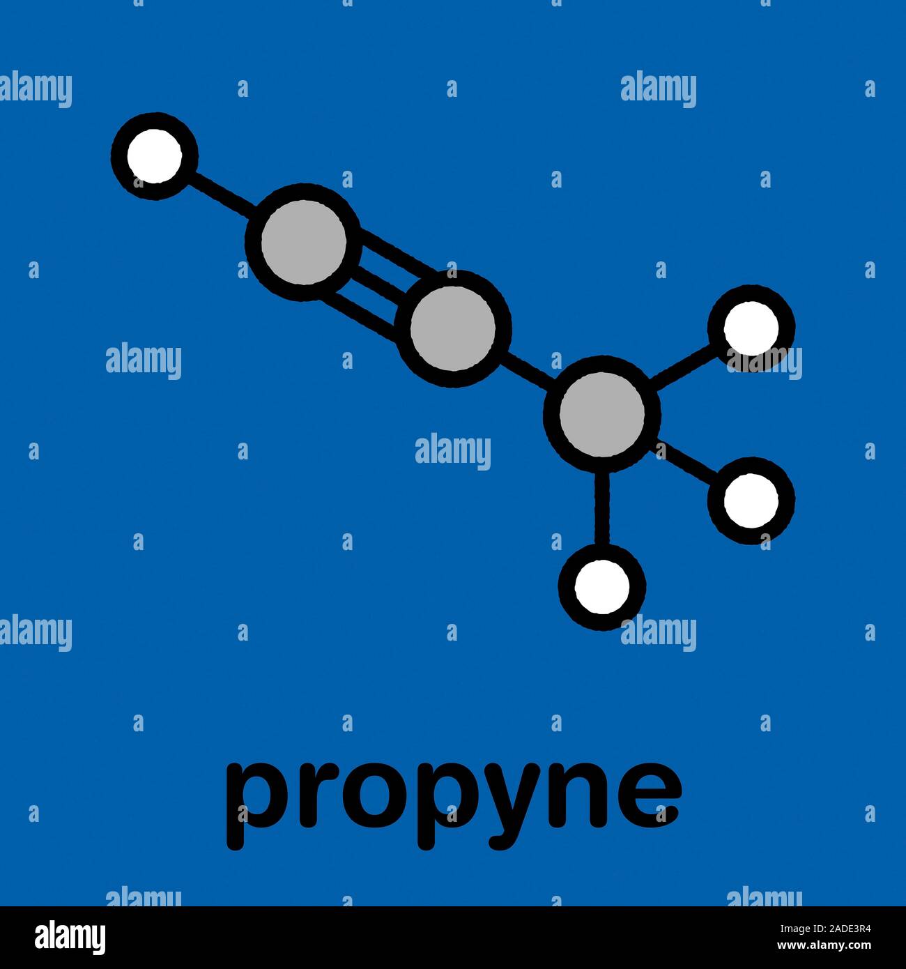 Propyne molecule. Stylized skeletal formula (chemical structure). Atoms ...