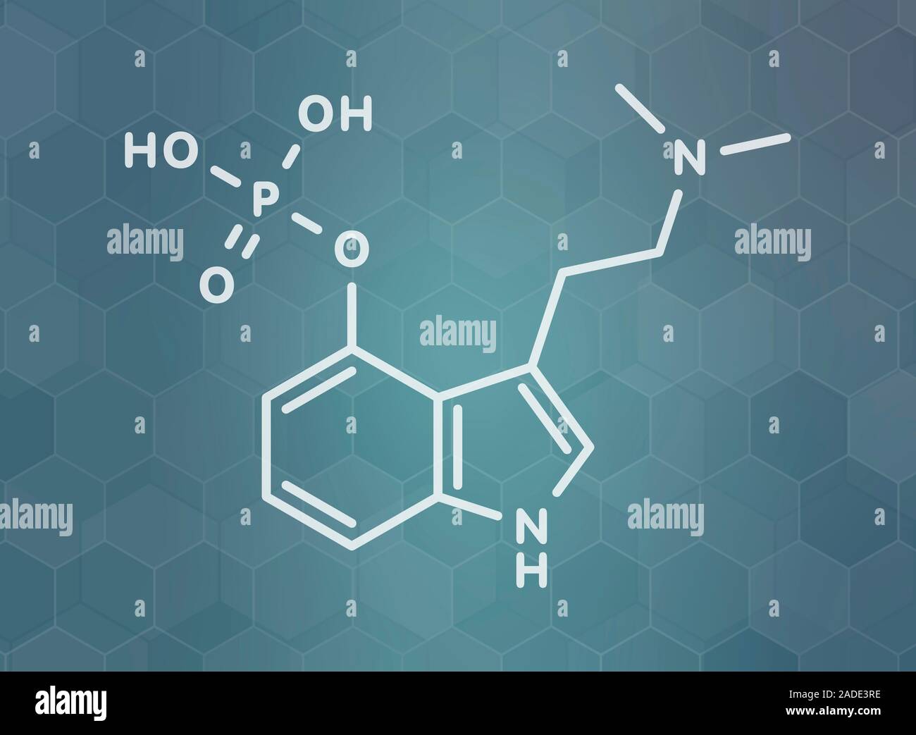 Psilocybin psychedelic mushroom molecule. Prodrug of psilocin. White ...