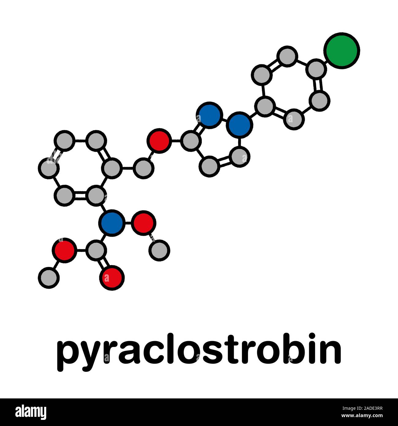Pyraclostrobin fungicide molecule. Stylized skeletal formula (chemical ...