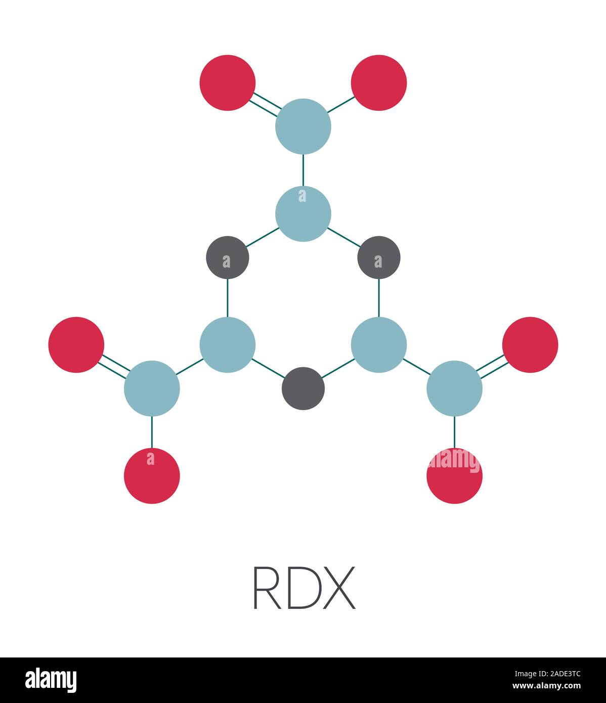 RDX (cyclotrimethylenetrinitramine) explosive molecule. Stylized ...