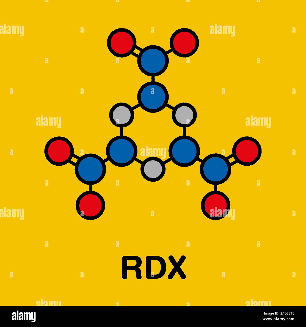 RDX (cyclotrimethylenetrinitramine) explosive molecule. Stylized ...