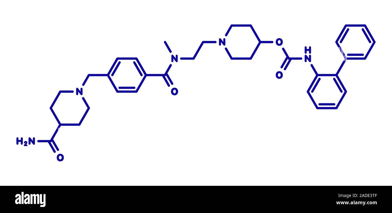 Revefenacin COPD drug molecule. Blue skeletal formula on white ...