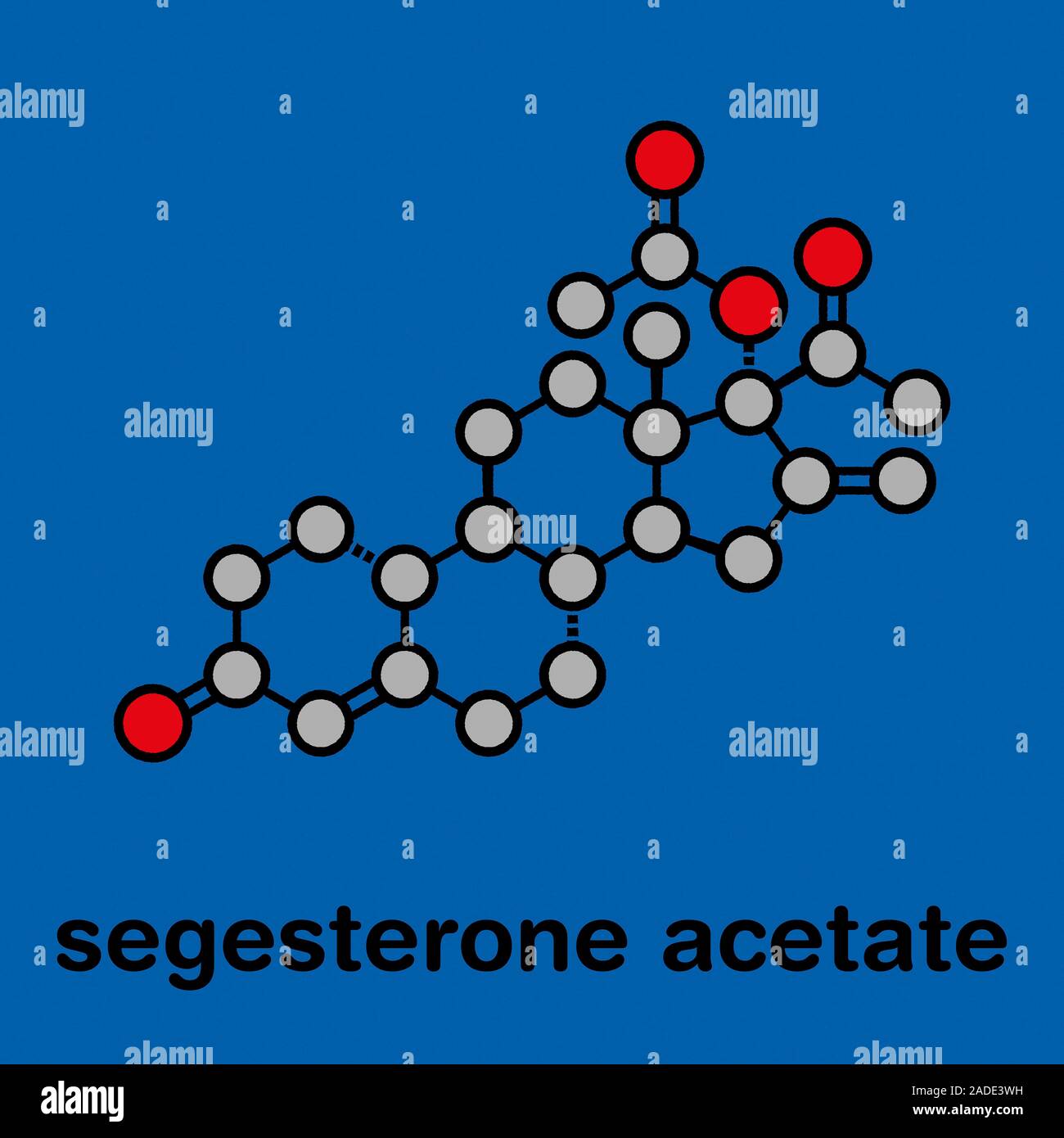 Segesterone acetate (SGA) drug molecule. Stylized skeletal formula ...