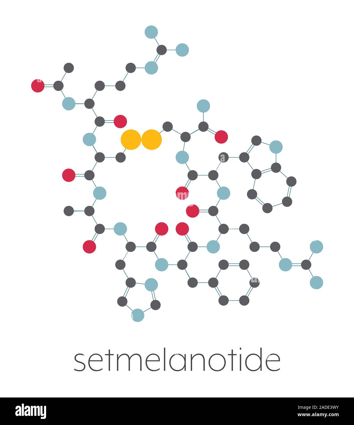 Setmelanotide drug molecule (MC4 receptor agonist). Stylized skeletal ...