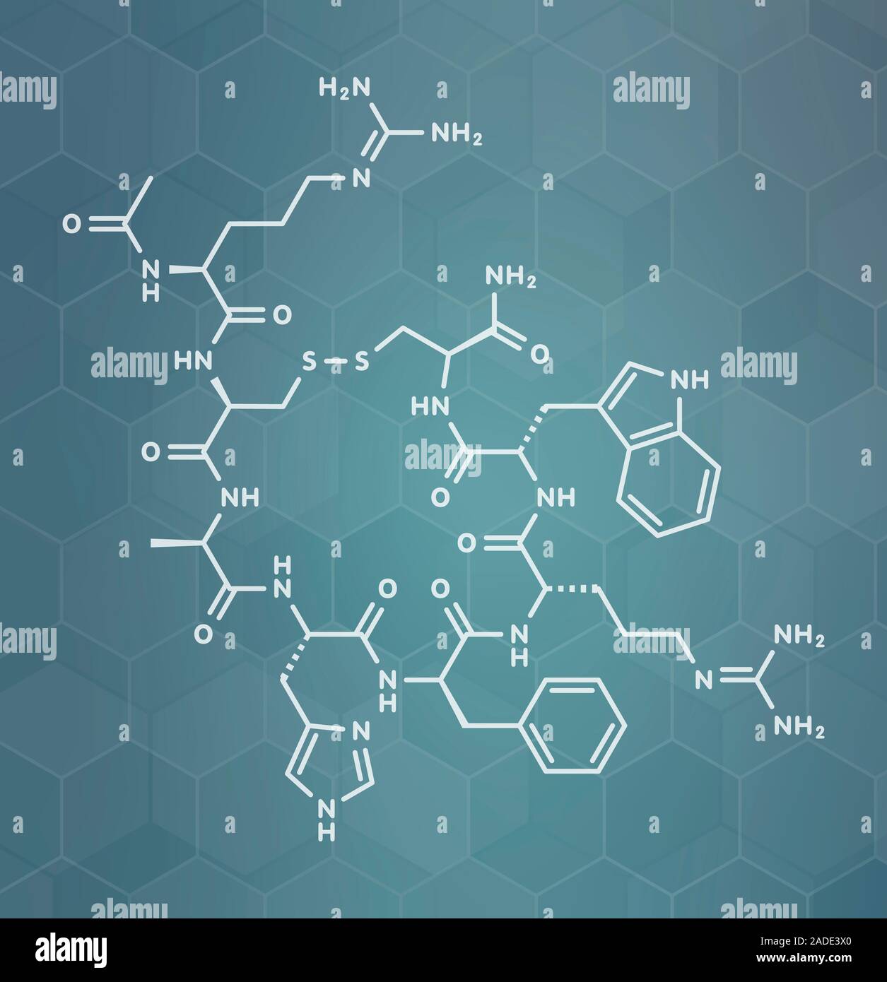 Setmelanotide drug molecule (MC4 receptor agonist). White skeletal ...