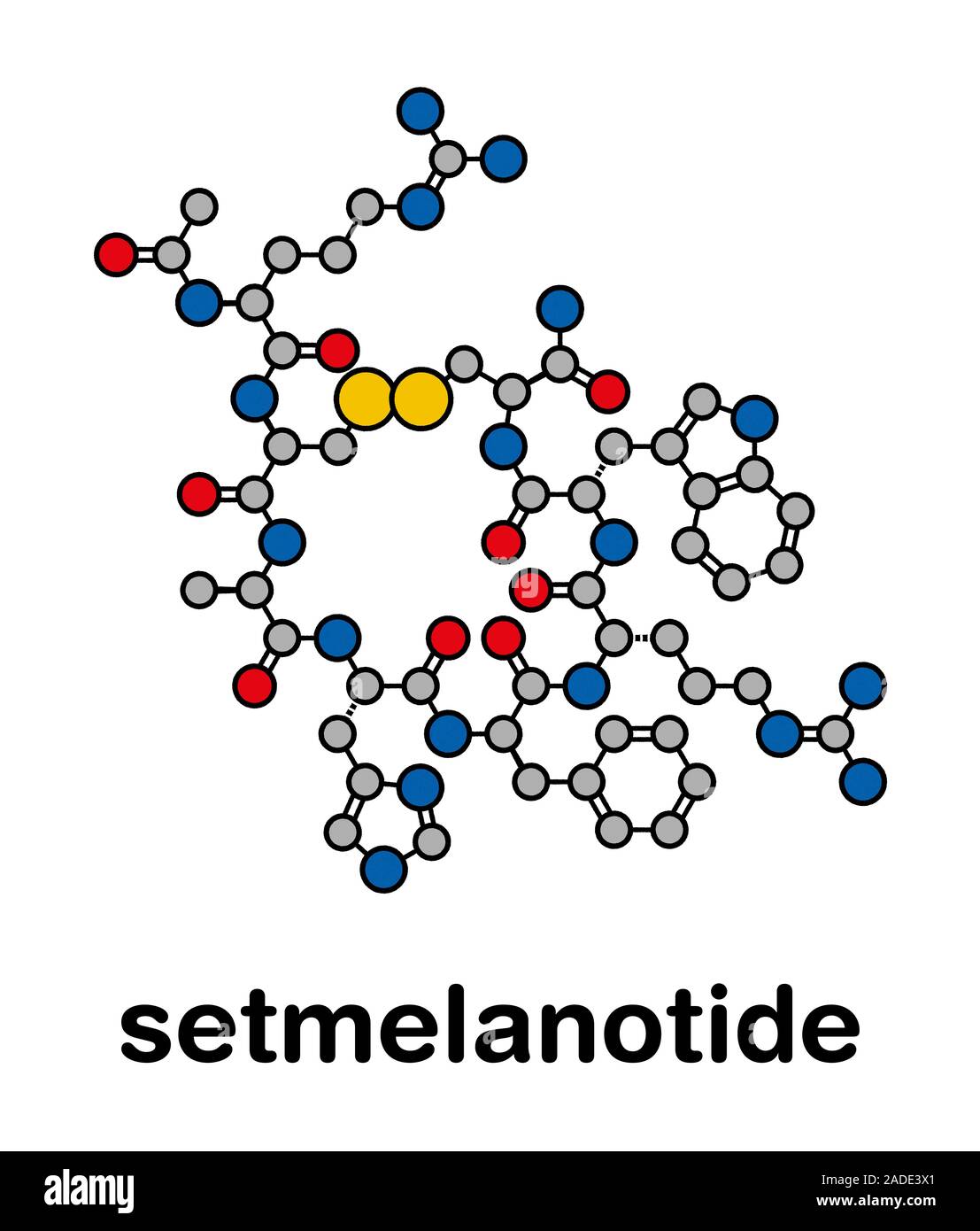 Setmelanotide drug molecule (MC4 receptor agonist). Stylized skeletal ...