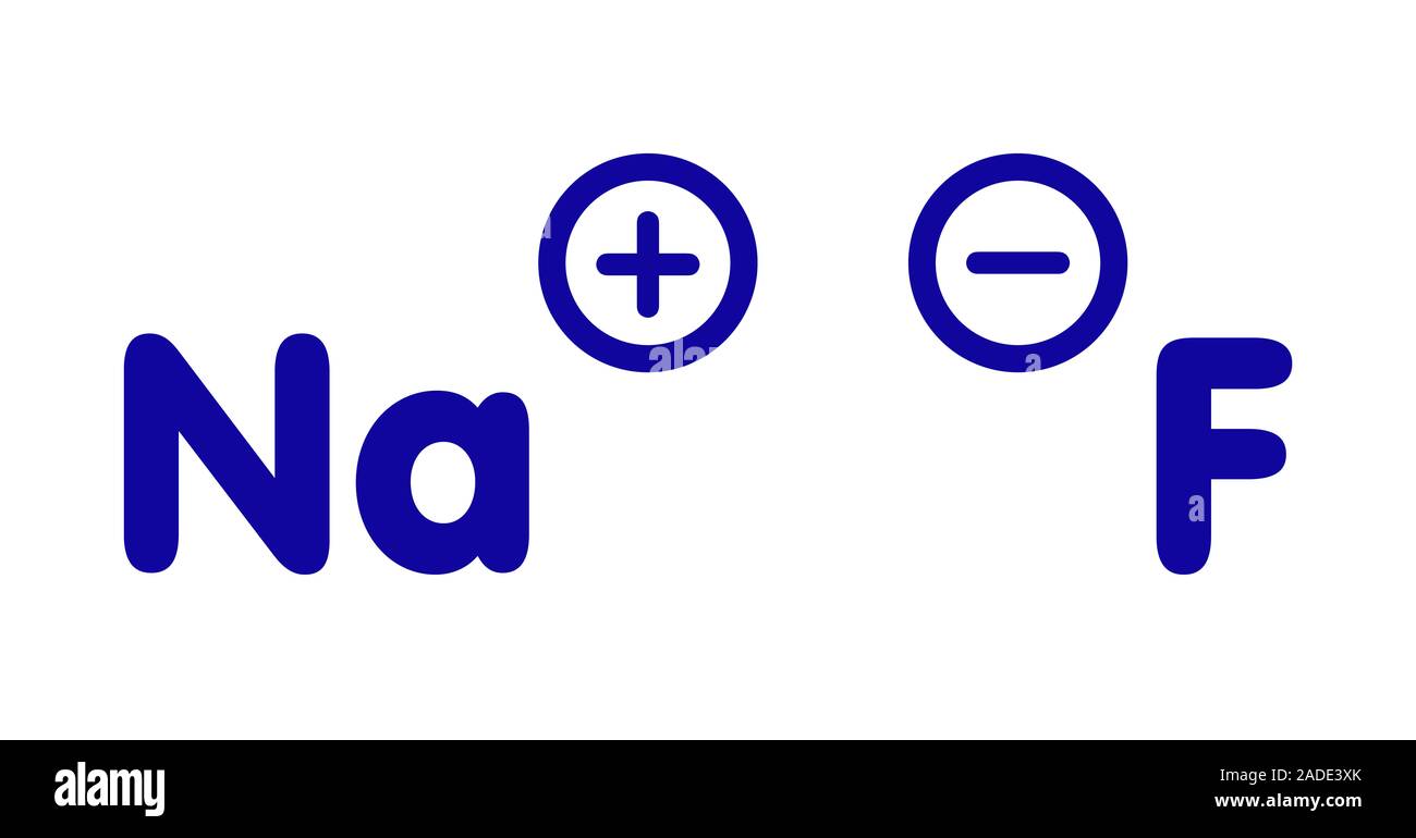 Sodium fluoride, chemical structure. Blue skeletal formula on white ...
