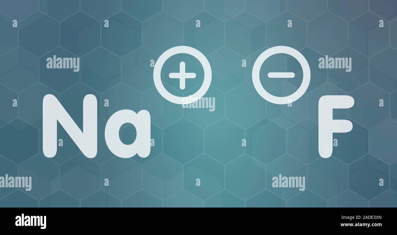 Sodium fluoride, chemical structure. White skeletal formula on dark ...