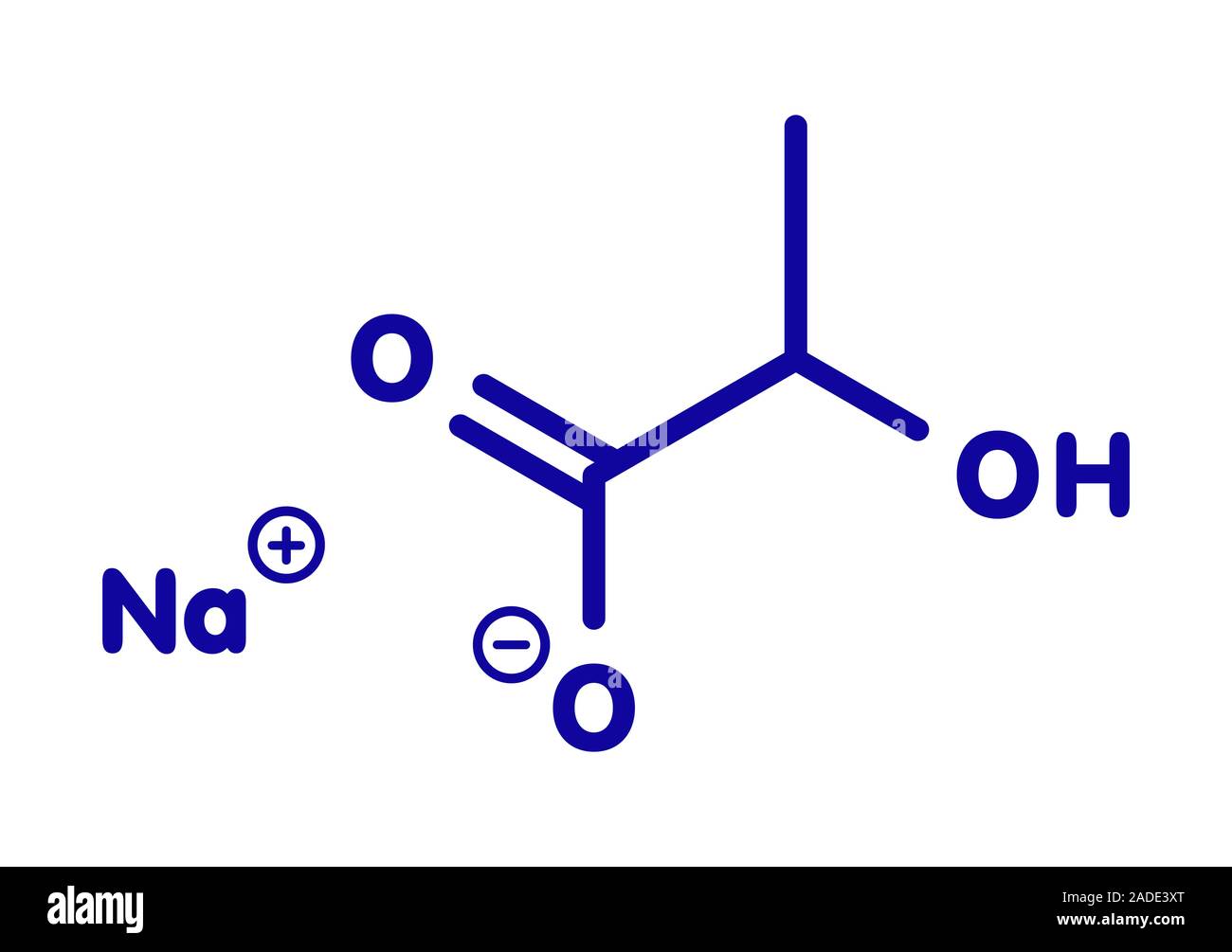 Sodium lactate, chemical structure. Blue skeletal formula on white ...
