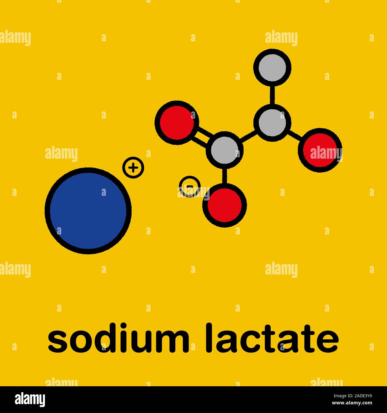 Sodium lactate, chemical structure. Stylized skeletal formula (chemical ...