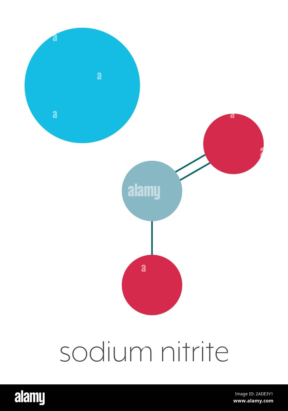 Sodium nitrite, chemical structure. Used as drug, food additive (E250 ...