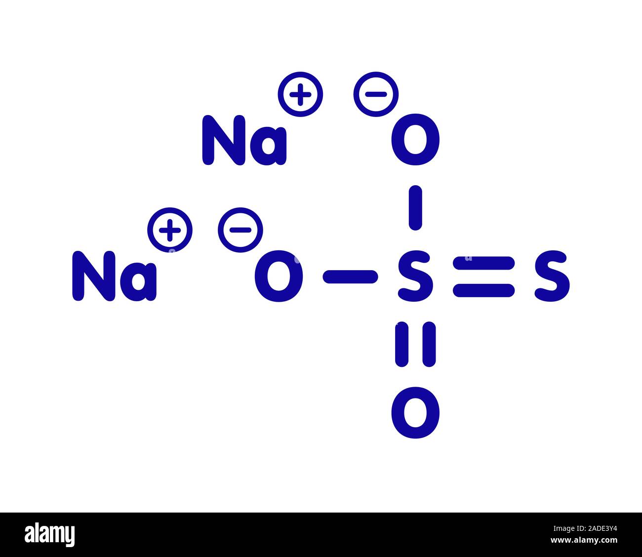 Sodium thiosulfate, chemical structure. Blue skeletal formula on white ...